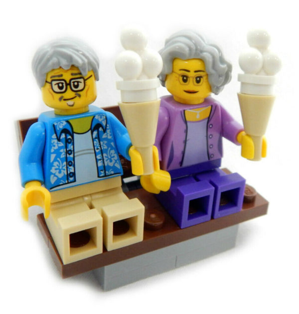 LEGO Grandparents on Bench With Ice Cream - The Minifig Club